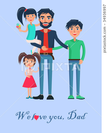 Happy Father of Many Children Vector Illustration - Stock Illustration ...