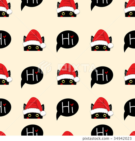 Black Cat Sneaking Christmas Day on Beige Ivory - Stock Illustration ...