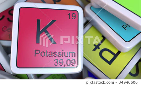 Potassium block on the pile of periodic table of - Stock Illustration ...