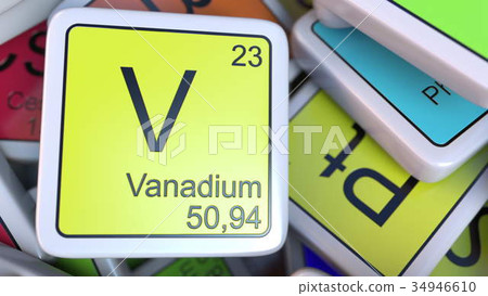 Vanadium block on the pile of periodic table of - Stock Illustration ...