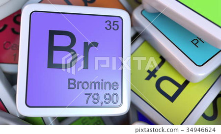 Bromine Br block on the pile of periodic table of - Stock Illustration ...