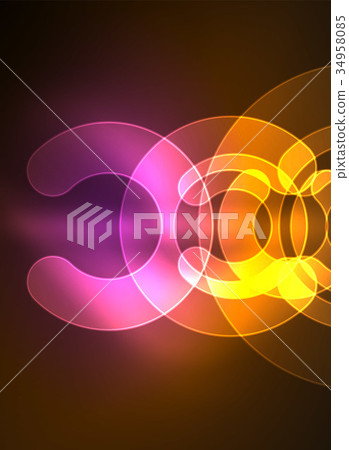 Round glowing elements on dark space, abstract - Stock Illustration ...