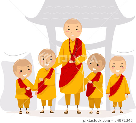 Stickman Kids Boys Monk Illustration - Stock Illustration [34971345 ...
