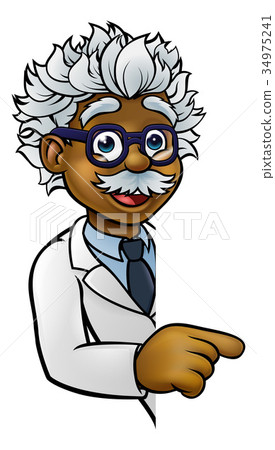 Scientist Cartoon Character Pointing Sign - Stock Illustration ...