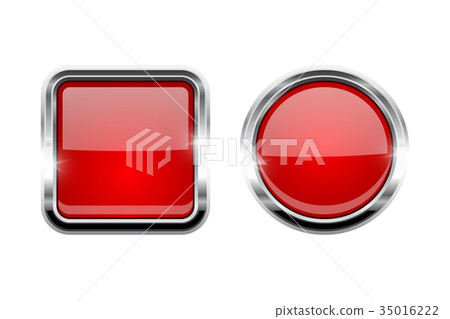 Red shiny buttons. Round and square glass web - Stock Illustration ...