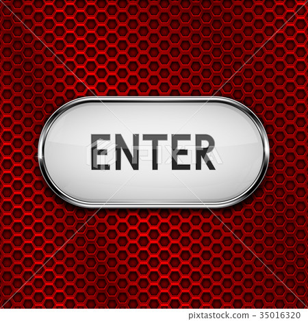 Enter glass button with metal frame on red - Stock Illustration ...