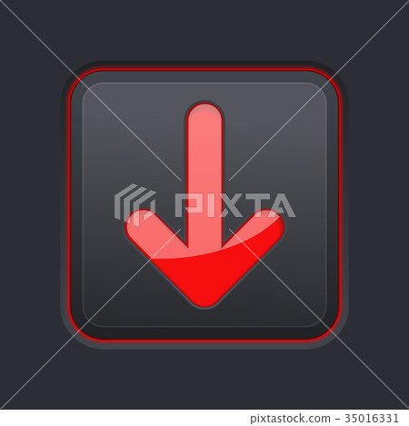 Square black button with red arrow. Down icon - Stock Illustration ...