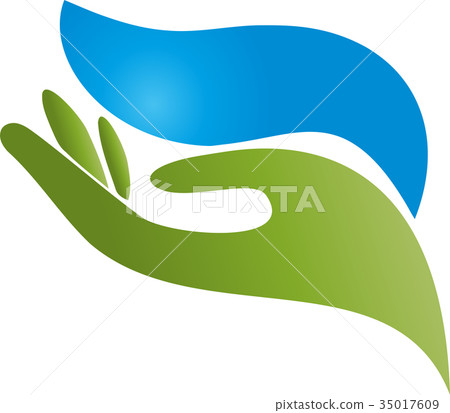 Hand and water wave, nature and wellness logo - Stock Illustration ...