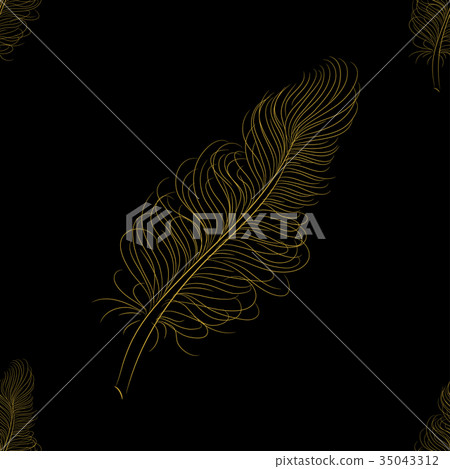 Golden feather decor seamless pattern - Stock Illustration [35043312 ...