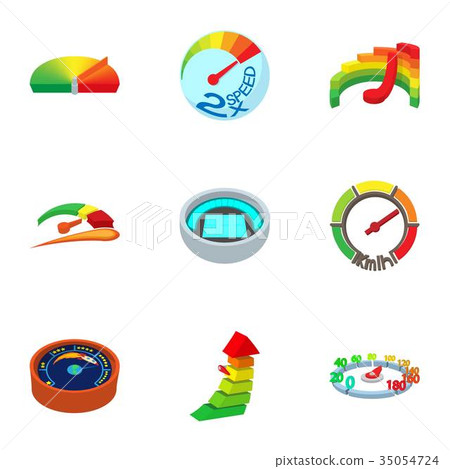 Speed measurement icons set, cartoon style - Stock Illustration ...