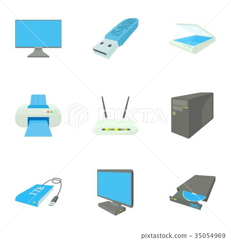 Computer setup icons set, cartoon style - Stock Illustration [35054969 ...
