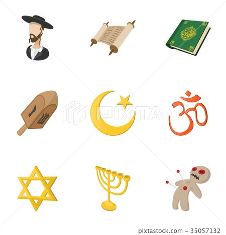 Religious faith icons set, cartoon style - Stock Illustration [35057132 ...