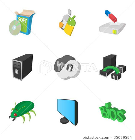 Computer setup icons set, cartoon style - Stock Illustration [35059594 ...