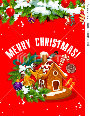 Merry Christmas banner with gingerbread house - Stock Illustration ...