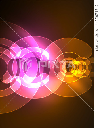 Round glowing elements on dark space, abstract - Stock Illustration ...