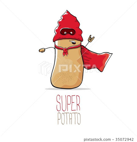 vector funny cartoon cute brown super hero potato - Stock Illustration ...