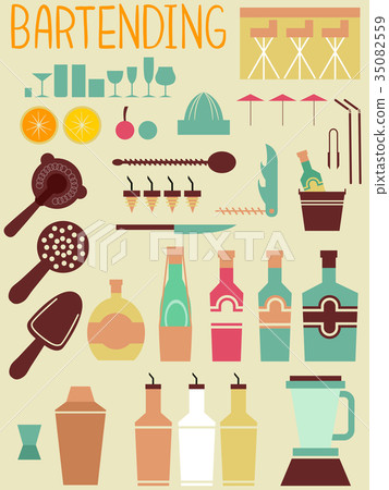 Bartending Tools Equipment Flat Illustration - Stock Illustration ...