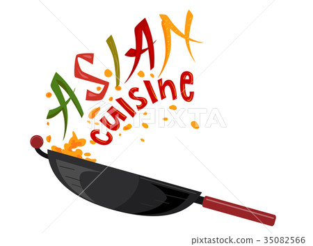 Asian Cuisine Lettering Illustration - Stock Illustration [35082566 ...