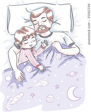 Kid Boy Dad Sleep Illustration - Stock Illustration [35082594] - PIXTA