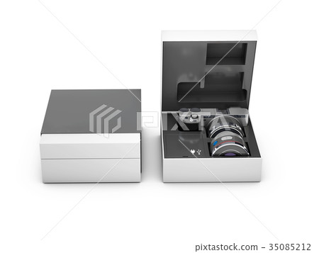 3D Illustraton of Digital photo camera in the box - Stock Illustration ...