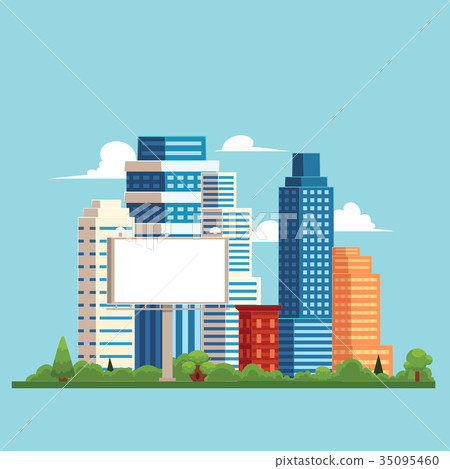 vector flat cityscape with building, skyscrapers - Stock Illustration ...