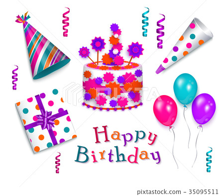 Set of realistic birthday party objects - Stock Illustration [35095511 ...