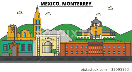 Mexico, Monterrey. City skyline, architecture - Stock Illustration ...