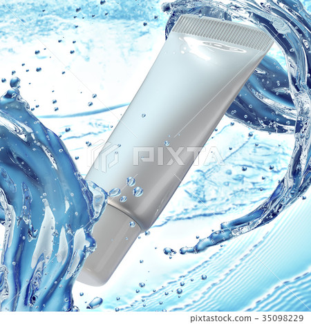 Cream bottle mock up in water splash on blue - Stock Illustration ...