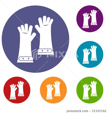 Heat resistant gloves for welding icons set - Stock Illustration ...