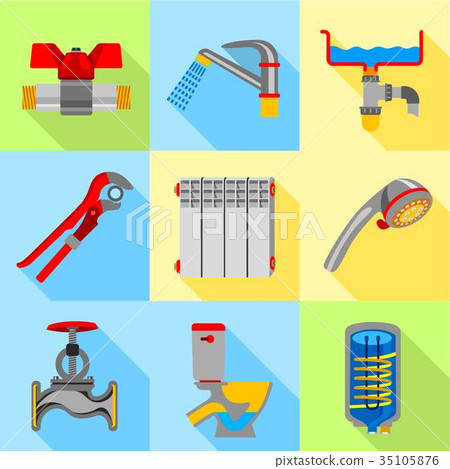 Type of plumbing work icons set, flat style - Stock Illustration ...