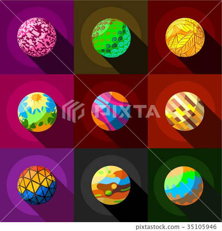 Fantasy planets icons set, flat style - Stock Illustration [35105946 ...