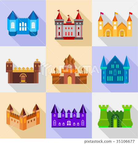 Types of stronghold icons set, flat style - Stock Illustration ...