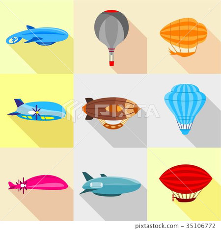 Types of airship icons set, flat style - Stock Illustration [35106772 ...