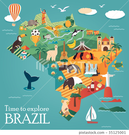 Tourist map of Brazil with landmarks and animals-插圖素材 [35125001] - PIXTA圖庫
