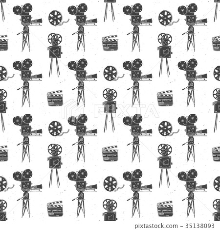Camera and film reel vintage seamless pattern - Stock Illustration ...
