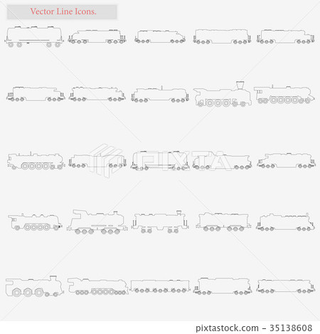 Train Set vector style line icons on white - Stock Illustration ...