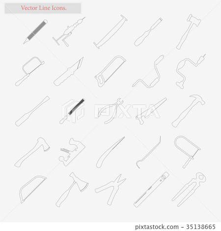 Tools Set vector style line icons on white - Stock Illustration ...