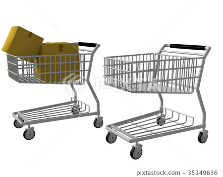 Two shopping carts, one with cardboard and... - Stock Illustration ...