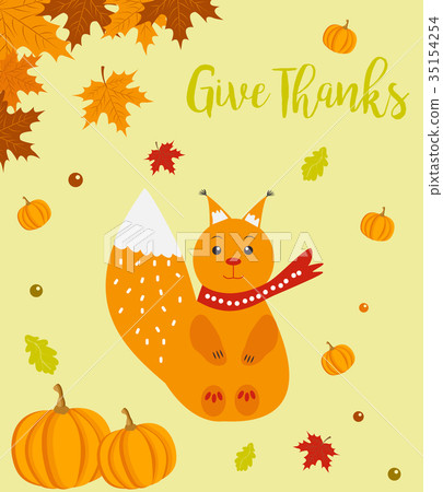 background with squirrel and Give Thanks text - Stock Illustration ...