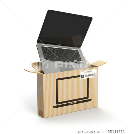Laptop in carton cardboard box. E-commerce - Stock Illustration ...
