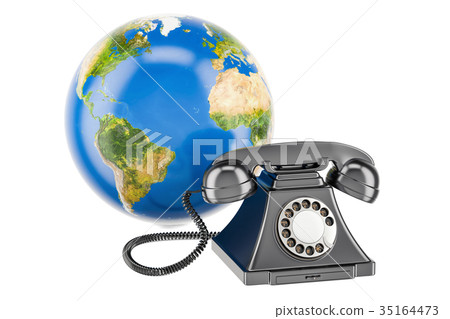 Globe Earth with phone, global communication - Stock Illustration ...