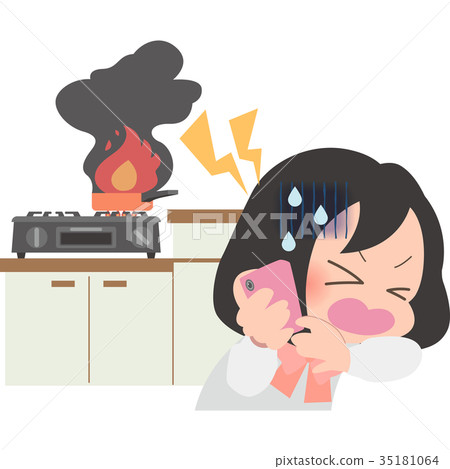 Girl reporting a fire - Stock Illustration [35181064] - PIXTA