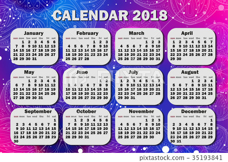 Calendar 2018 year. Week starts from monday - Stock Illustration ...