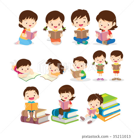 Childrens reading book various actions - Stock Illustration [35211013 ...