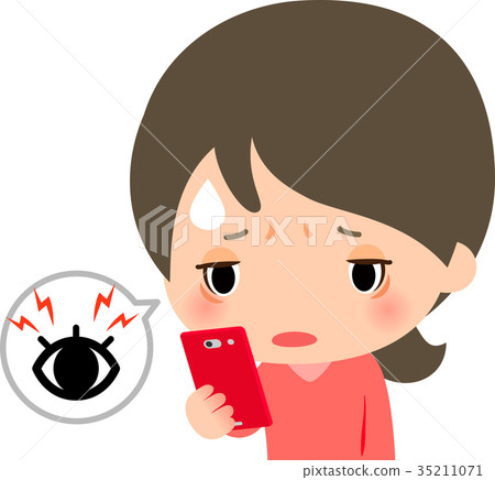Tired eyes woman looking at a smartphone - Stock Illustration [35211071 ...