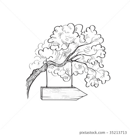 Signboard tree branch Wooden sign Plank signpost - Stock Illustration ...