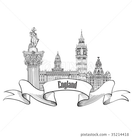 UK label. Famous landmark set. Travel England sign - Stock Illustration ...
