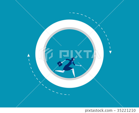 Businesswoman running inside wheel. - Stock Illustration [35221210] - PIXTA