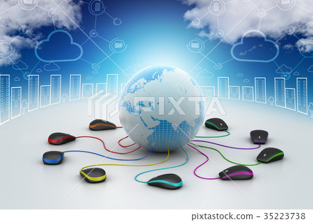 Globe connecting with computer mouse - Stock Illustration [35223738 ...