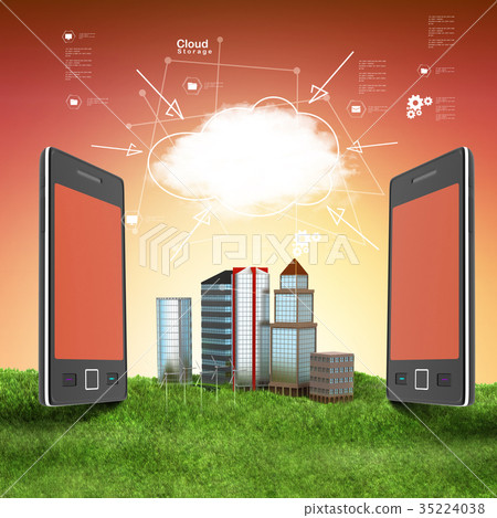 Smart phone with building - Stock Illustration [35224038] - PIXTA
